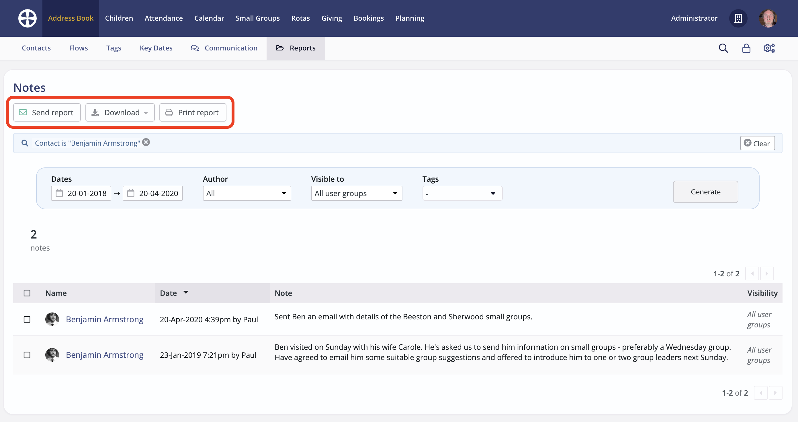 Notes and note visibility - ChurchSuite Support Articles
