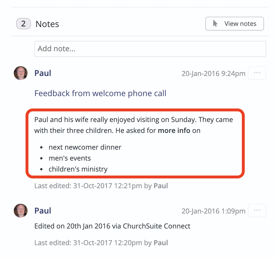 Notes and note visibility - ChurchSuite Support Articles