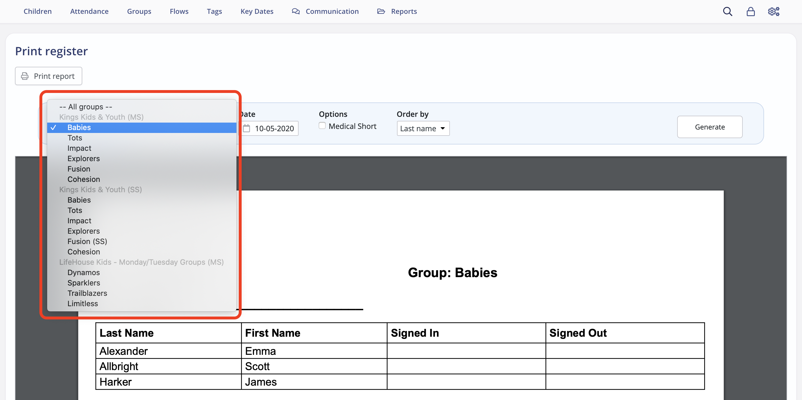Printing registers and badges for manual child check-in - ChurchSuite ...