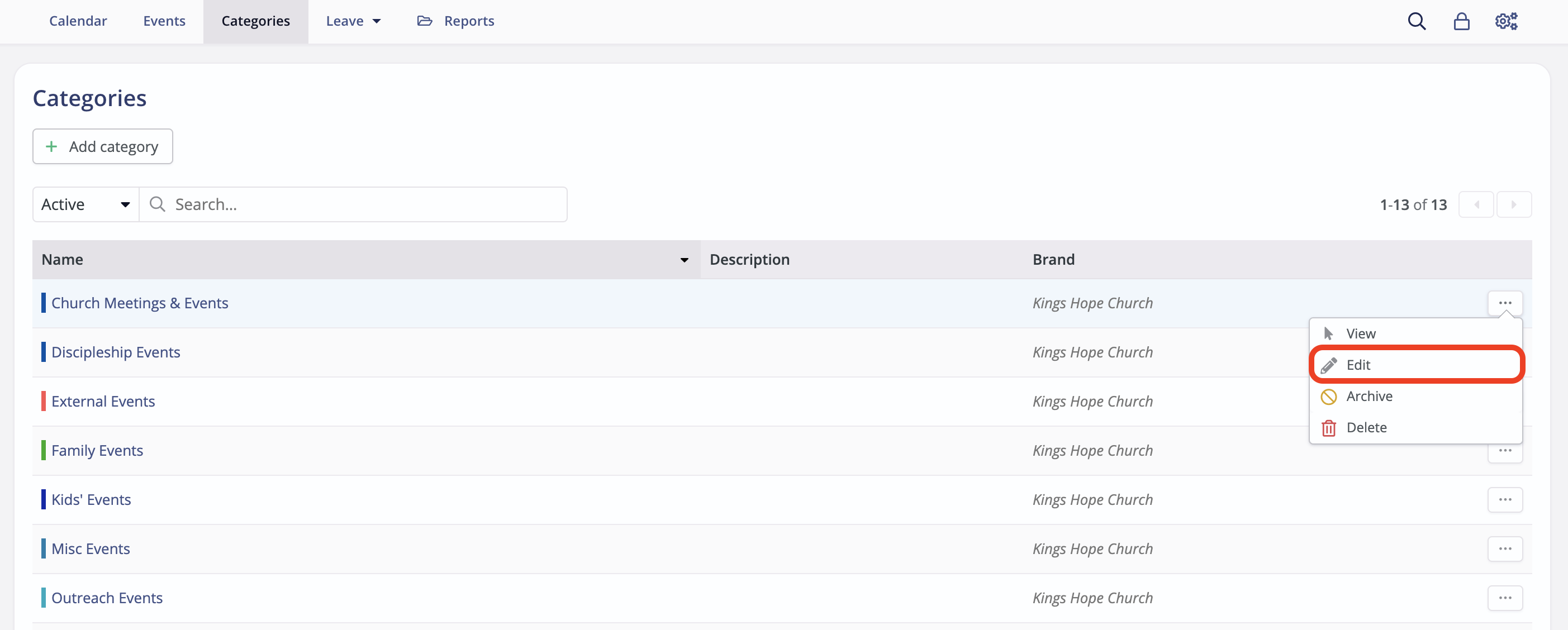 Event categories - ChurchSuite Support Articles