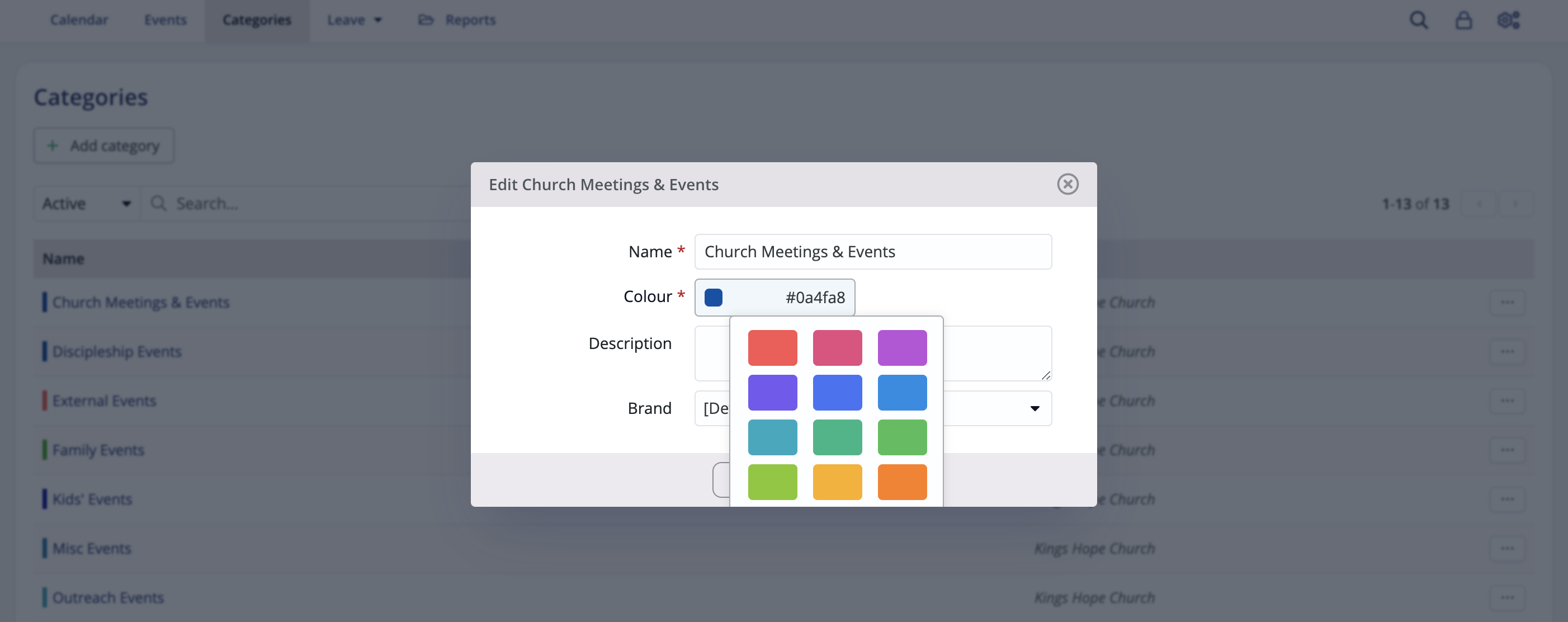 Event categories - ChurchSuite Support Articles