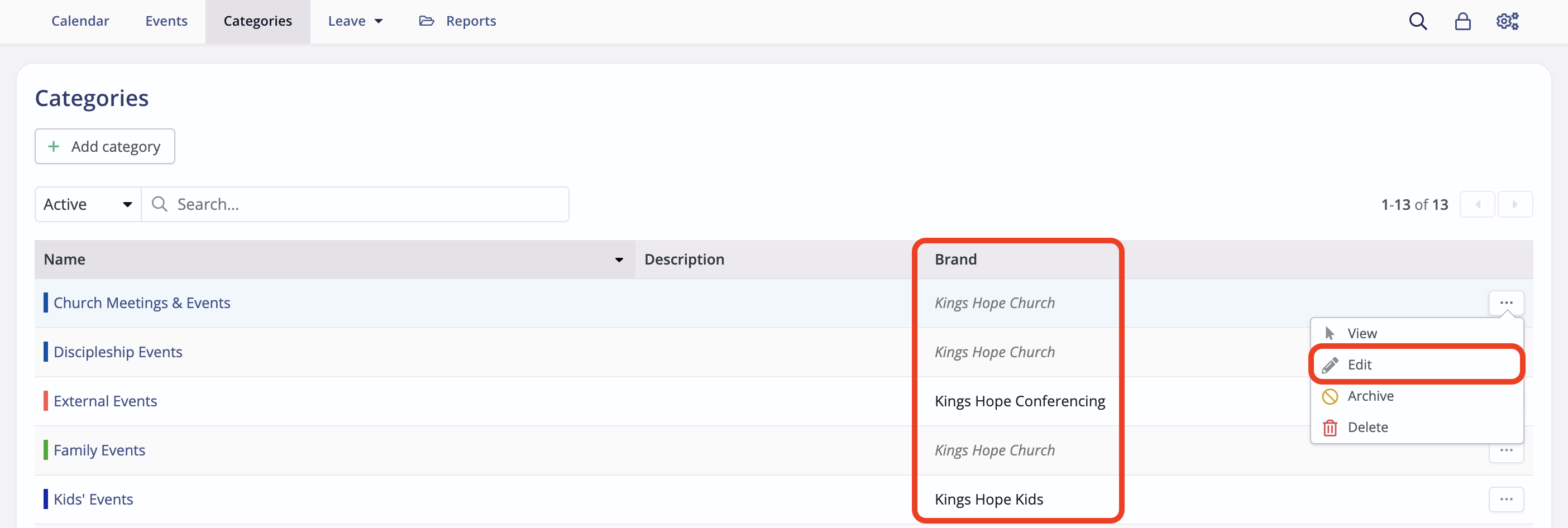 Event categories - ChurchSuite Support Articles