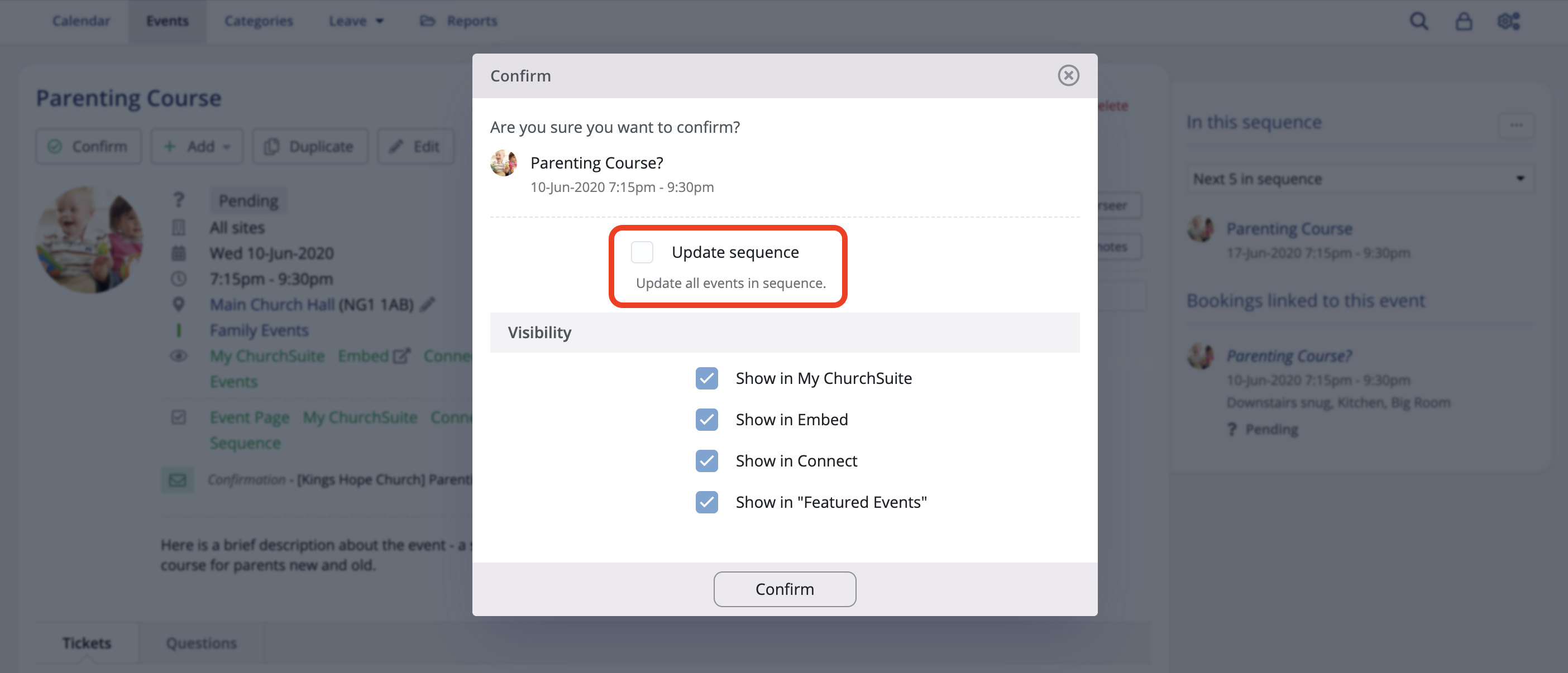 Managing event visibility and status - ChurchSuite Support Articles