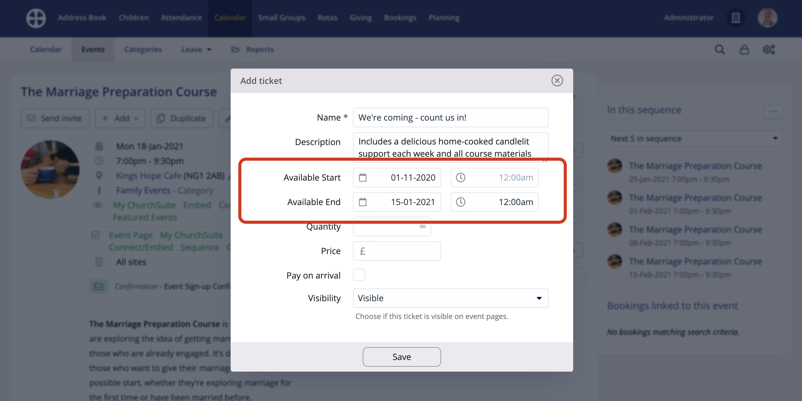 Adding tickets to an event - ChurchSuite Support Articles