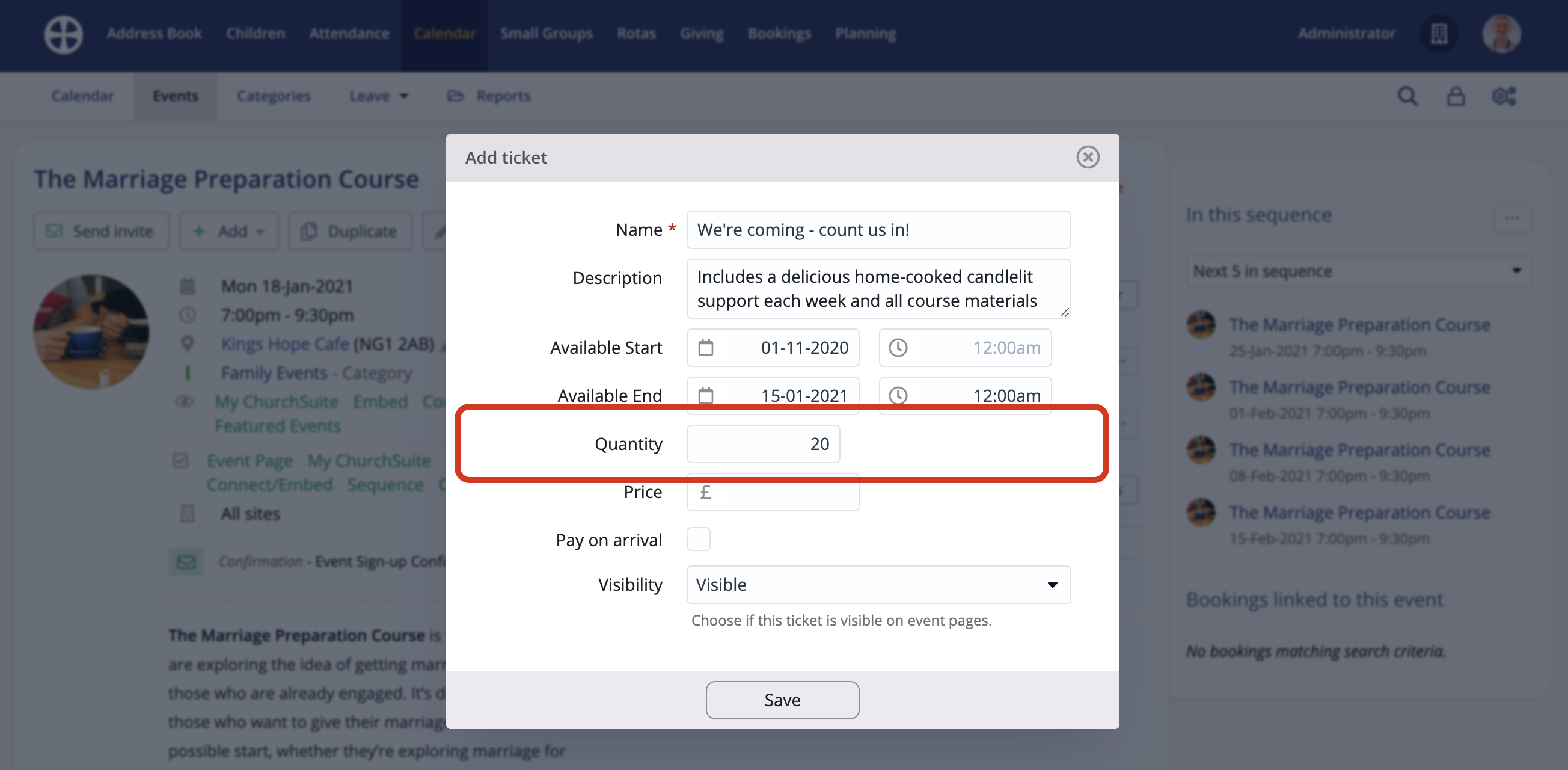 Adding tickets to an event - ChurchSuite Support Articles