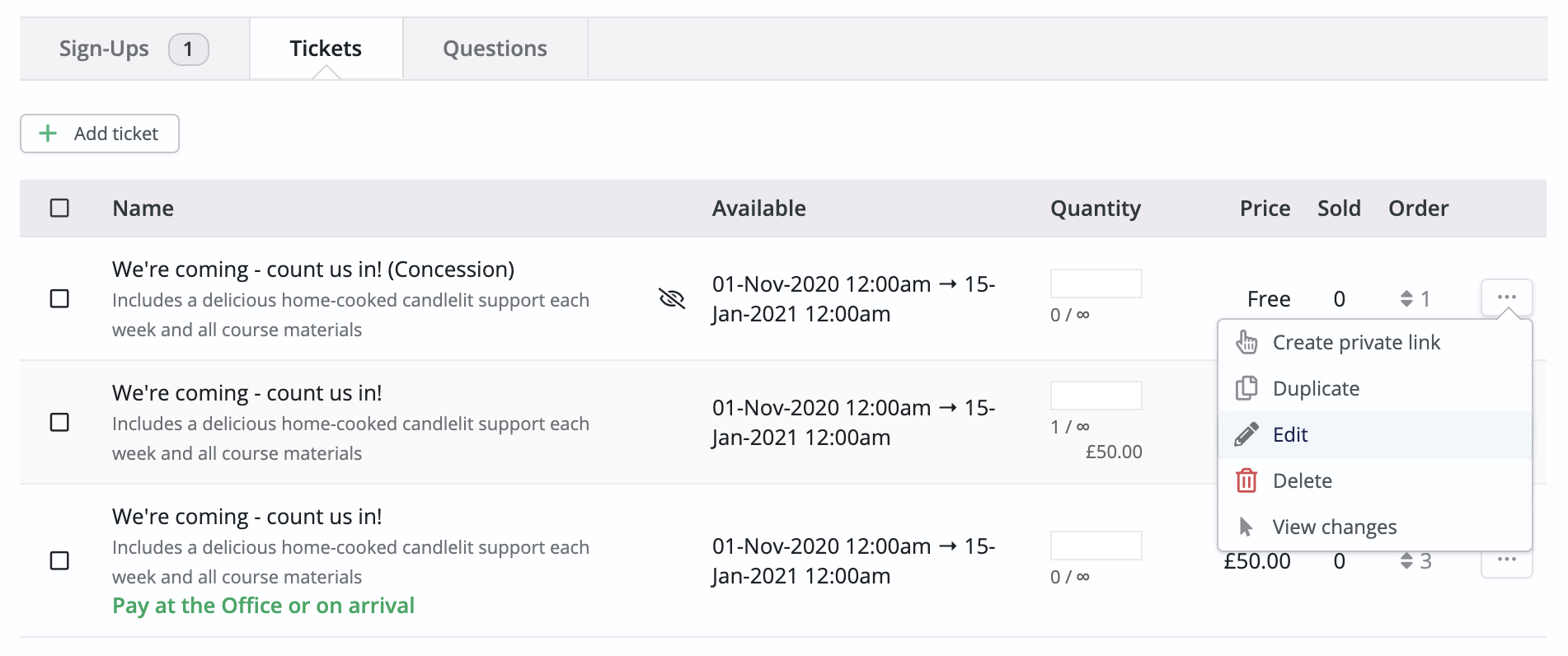 Adding tickets to an event - ChurchSuite Support Articles