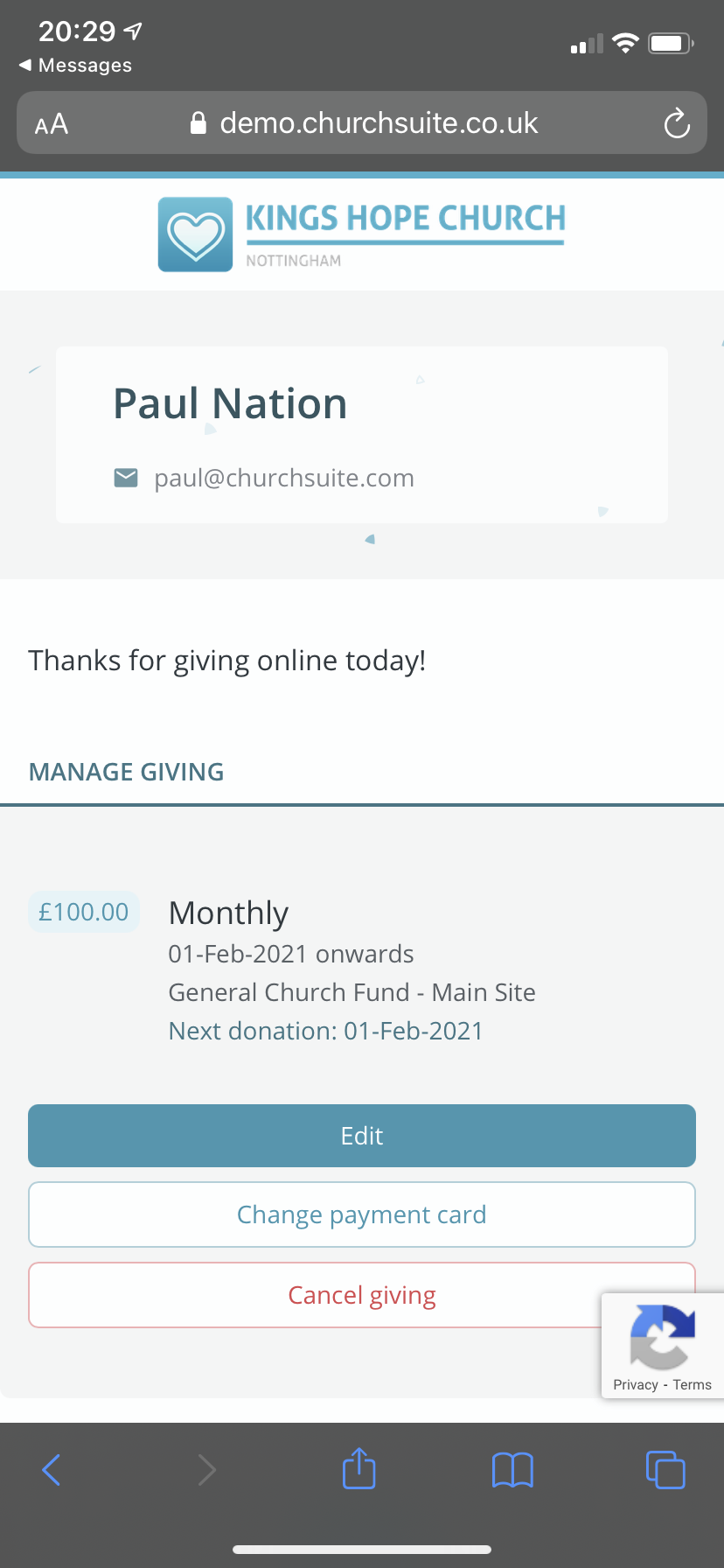 SMS giving for smartphones - ChurchSuite Support Articles