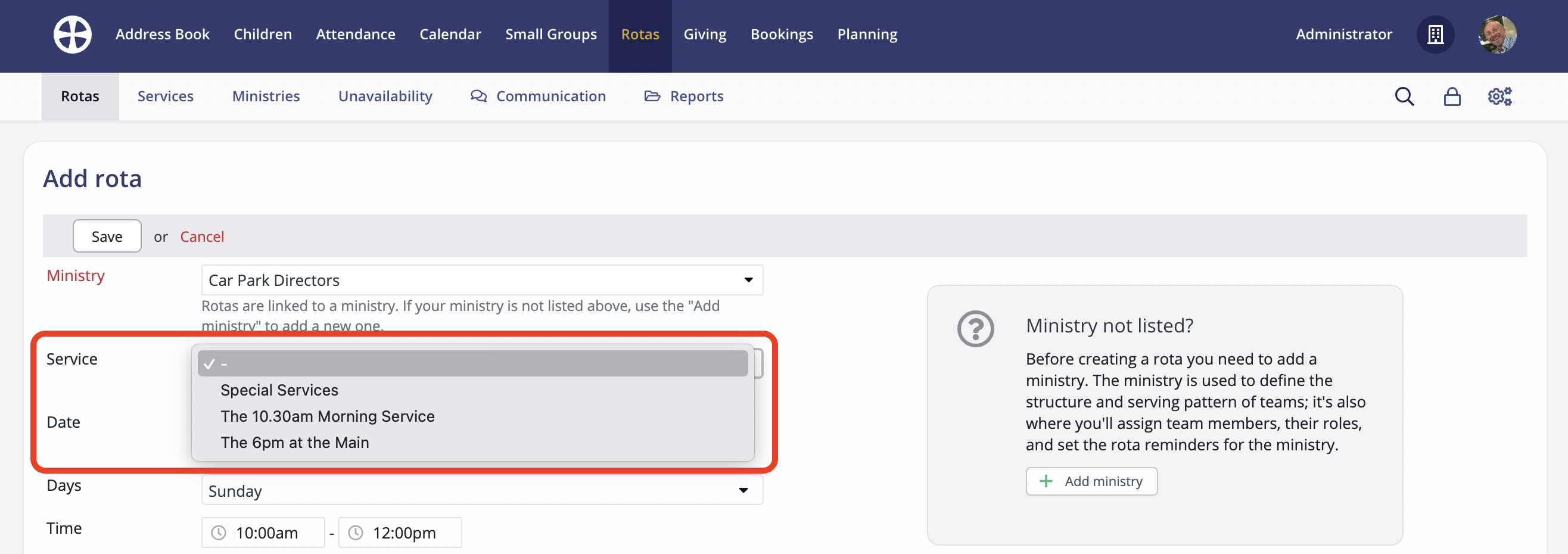 Grouping rotas with services - ChurchSuite Support Articles