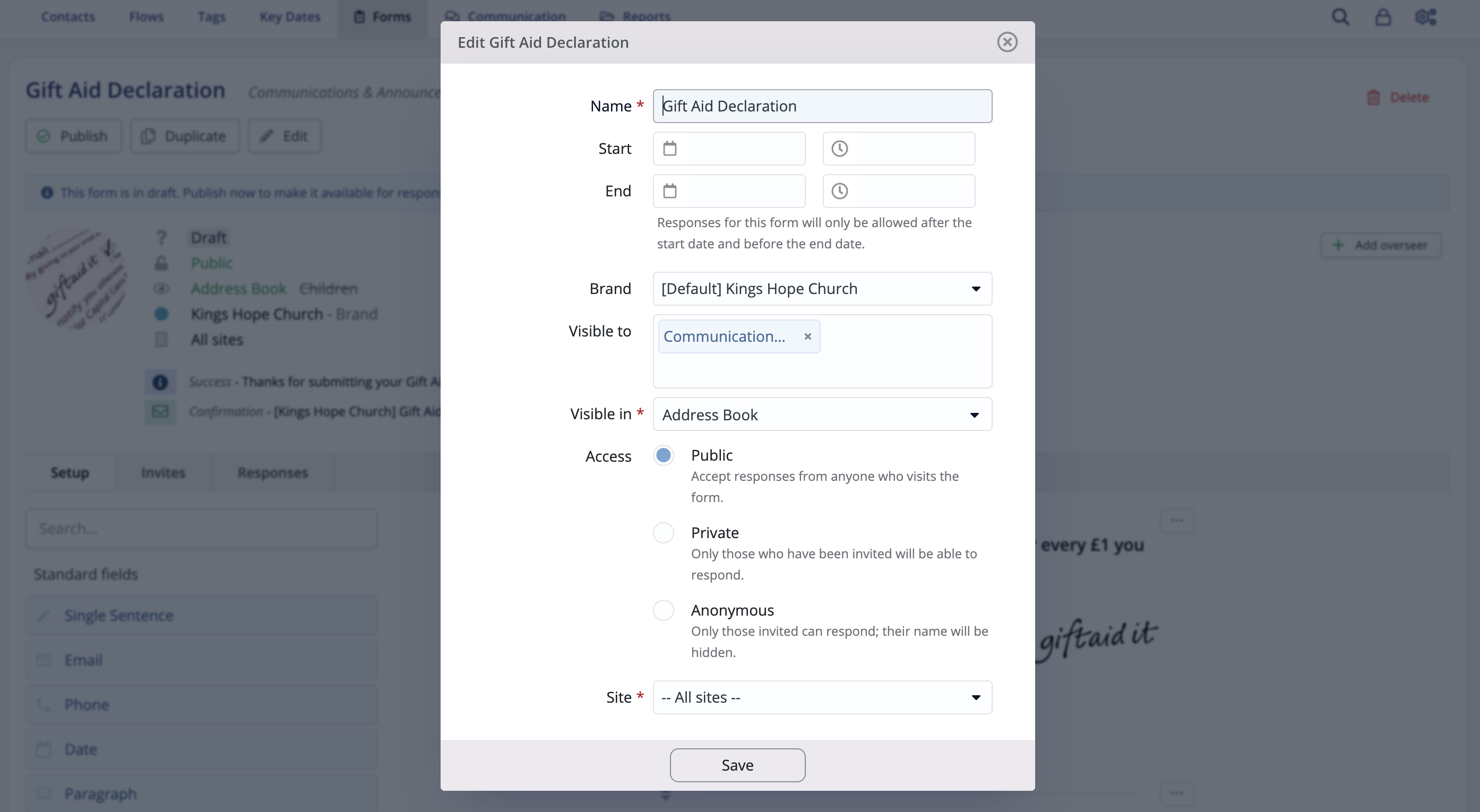 Building customisable forms - BETA access only - ChurchSuite Support Articles
