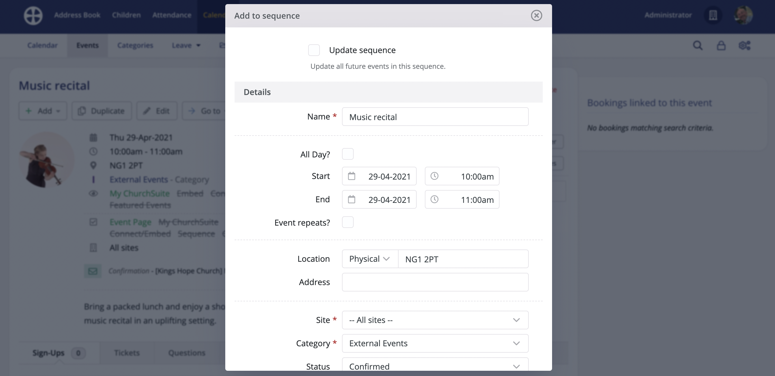 Working with multi-date event sequences - ChurchSuite Support Articles