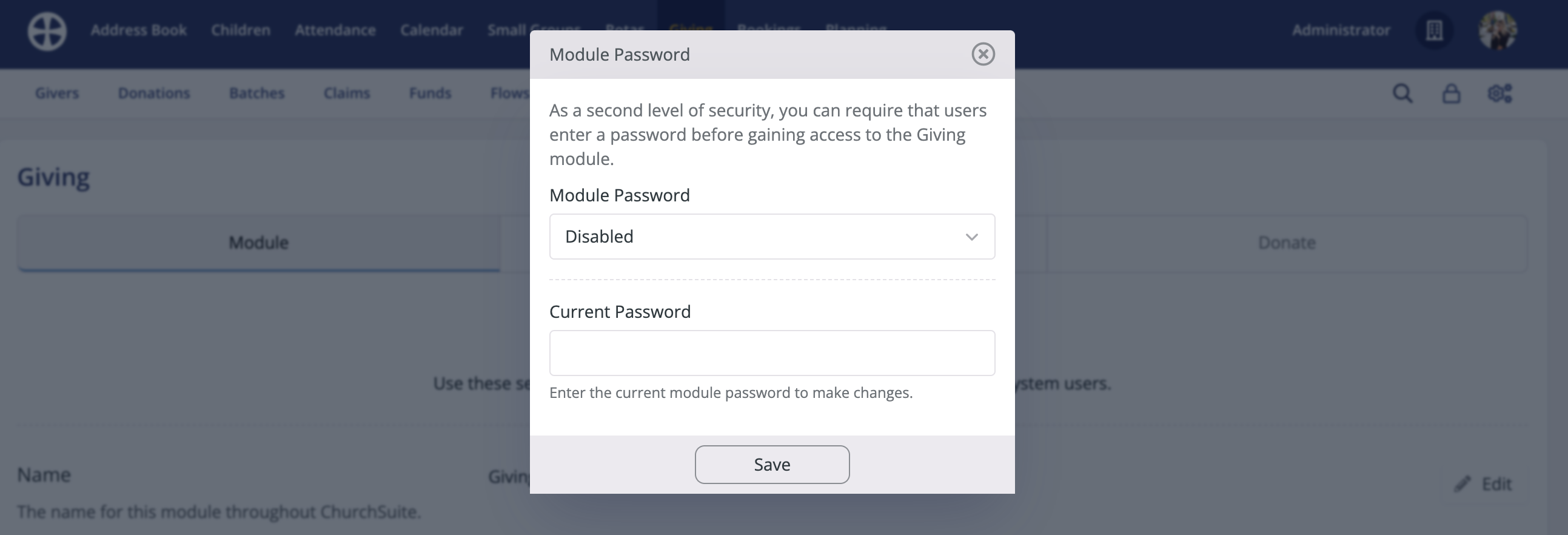 Setting a password for a module - ChurchSuite Support Articles