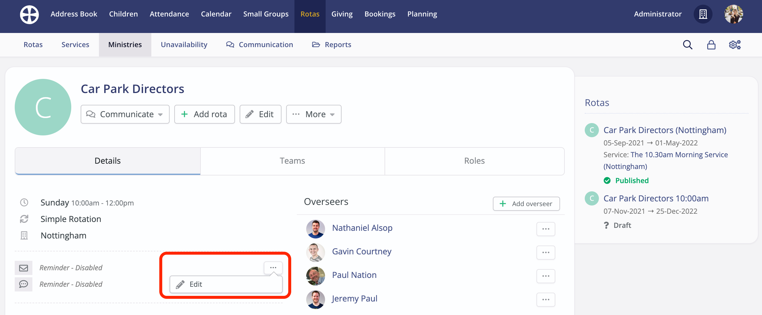 Sending rota reminders - ChurchSuite Support Articles