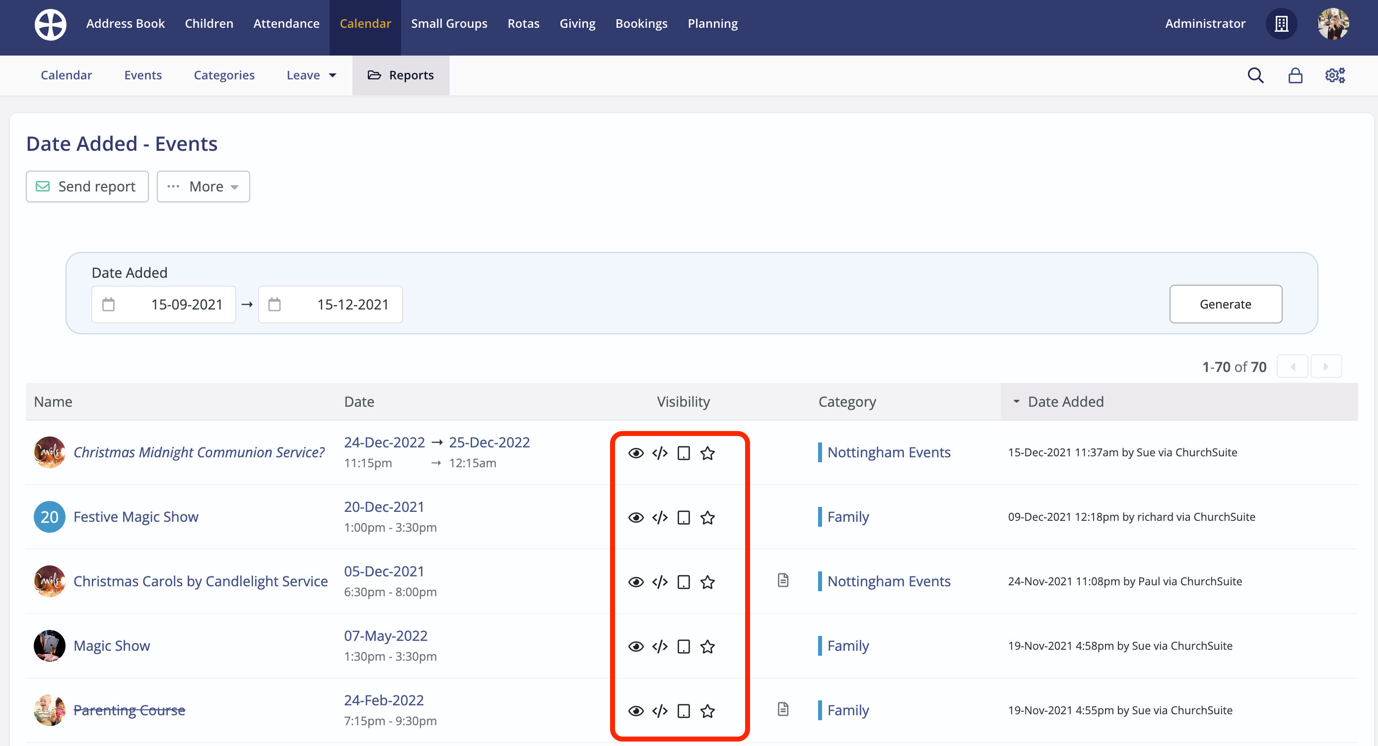 Managing event visibility and status - ChurchSuite Support Articles