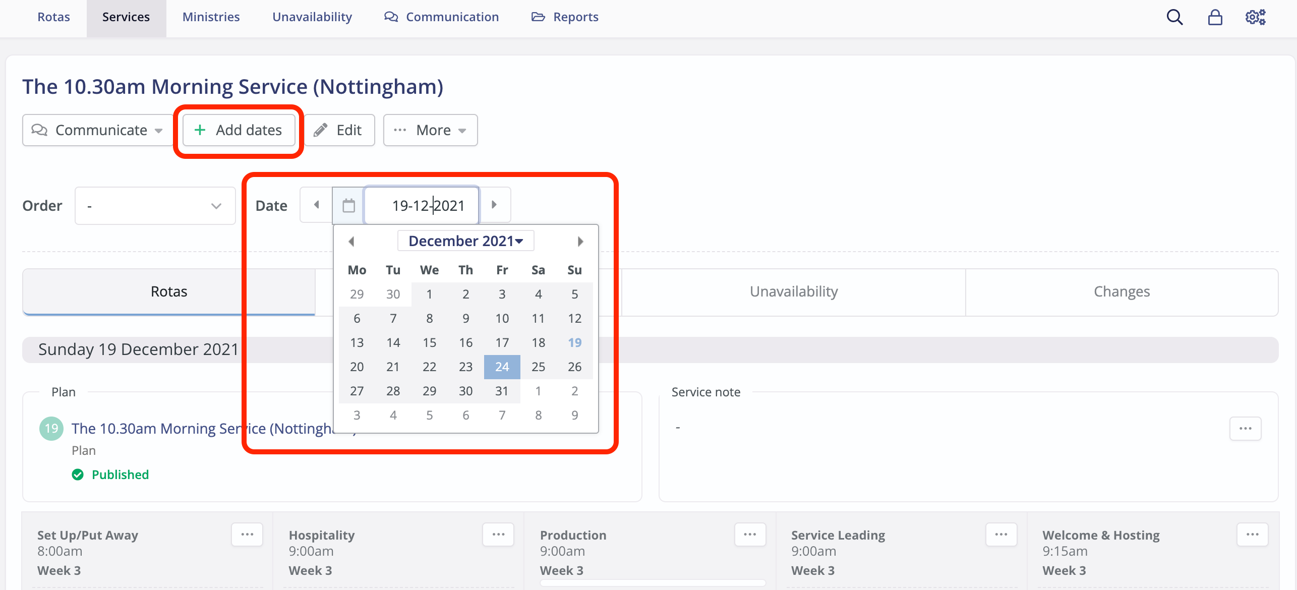 Assigning rotas to services - ChurchSuite Support Articles