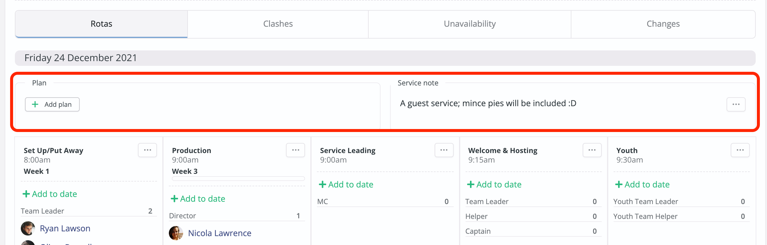 Assigning rotas to services - ChurchSuite Support Articles