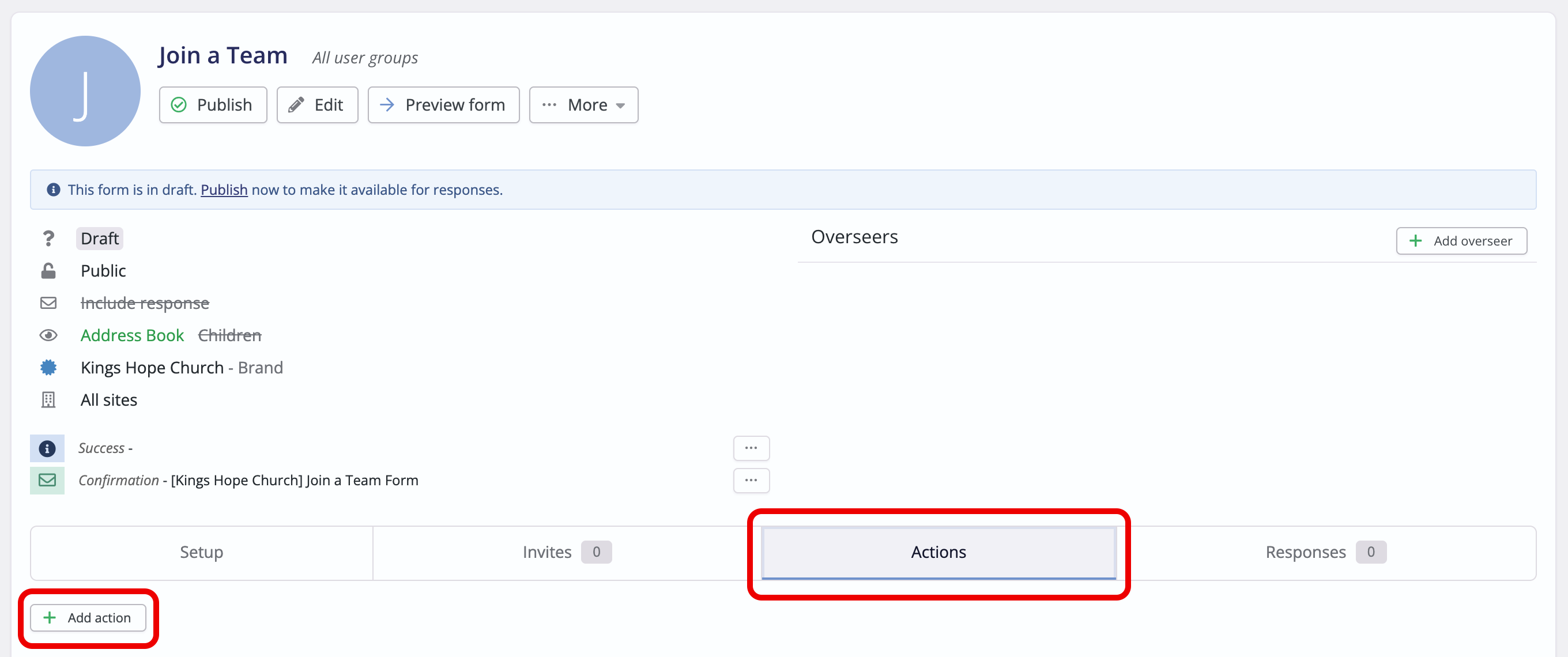 Form actions - ChurchSuite Support Articles
