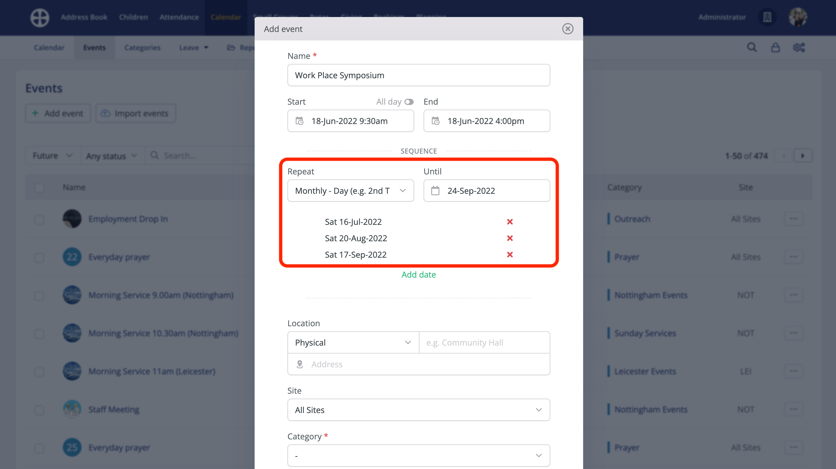Adding events - ChurchSuite Support Articles