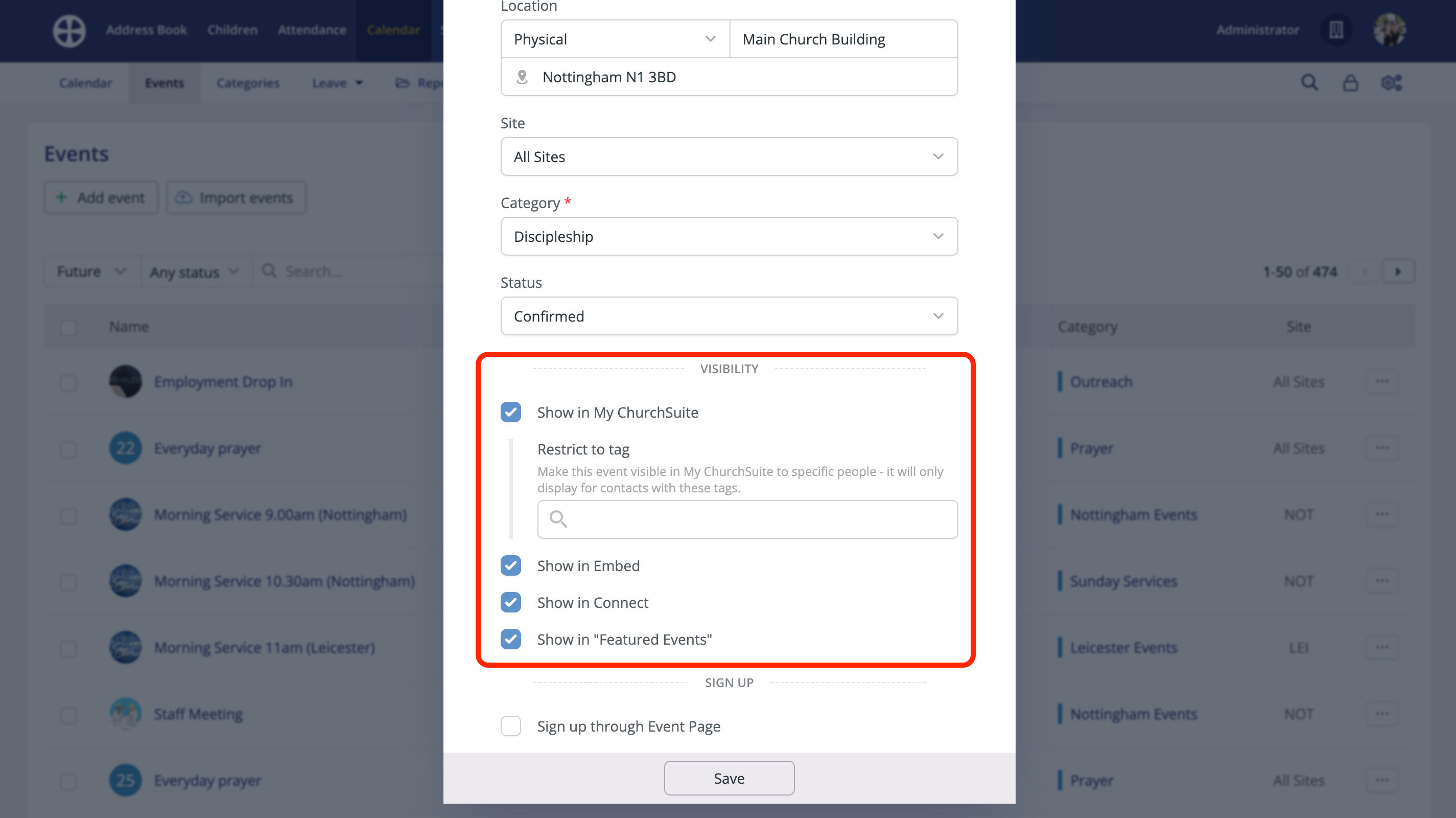 Adding events - ChurchSuite Support Articles