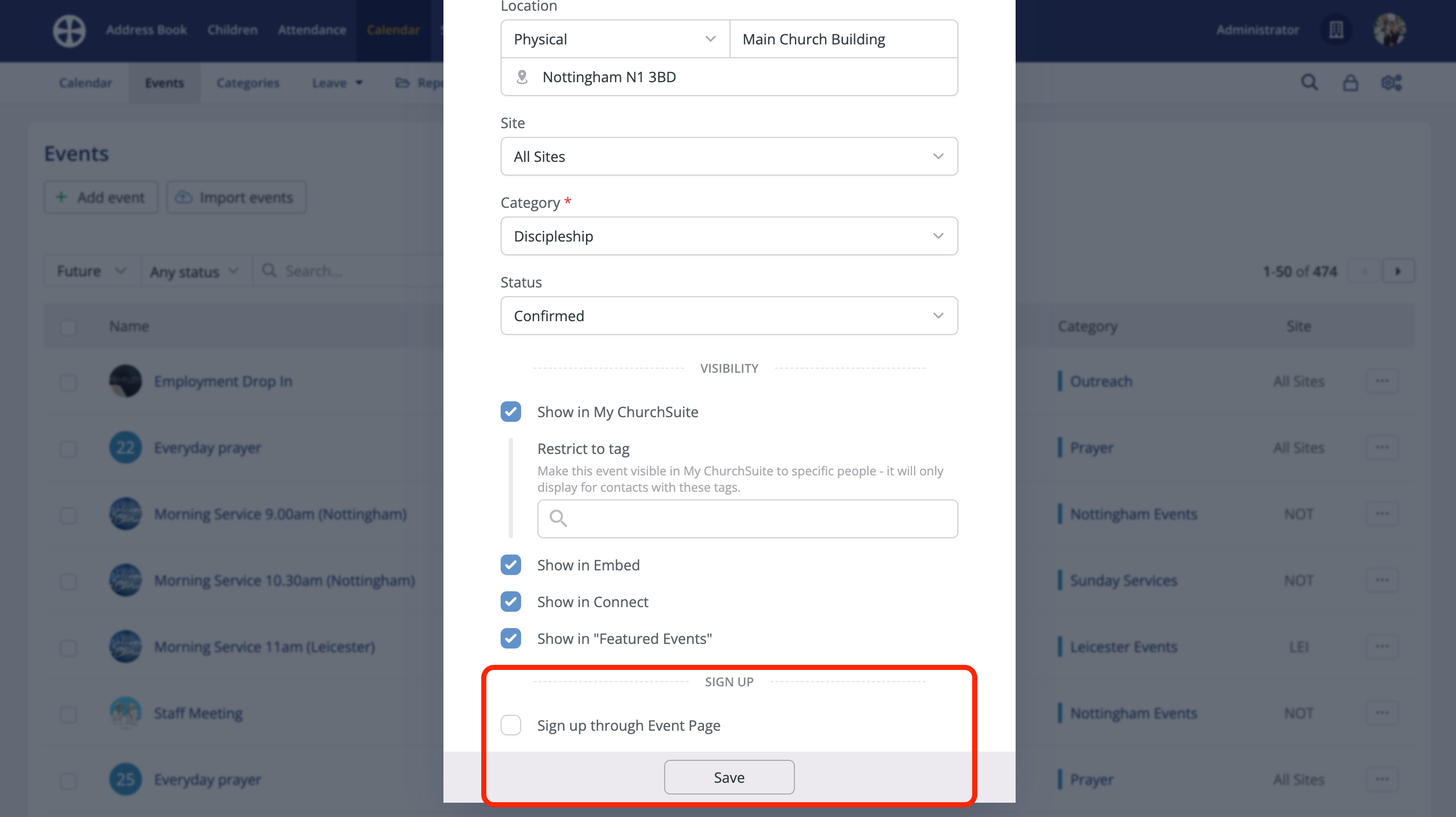 Adding events - ChurchSuite Support Articles