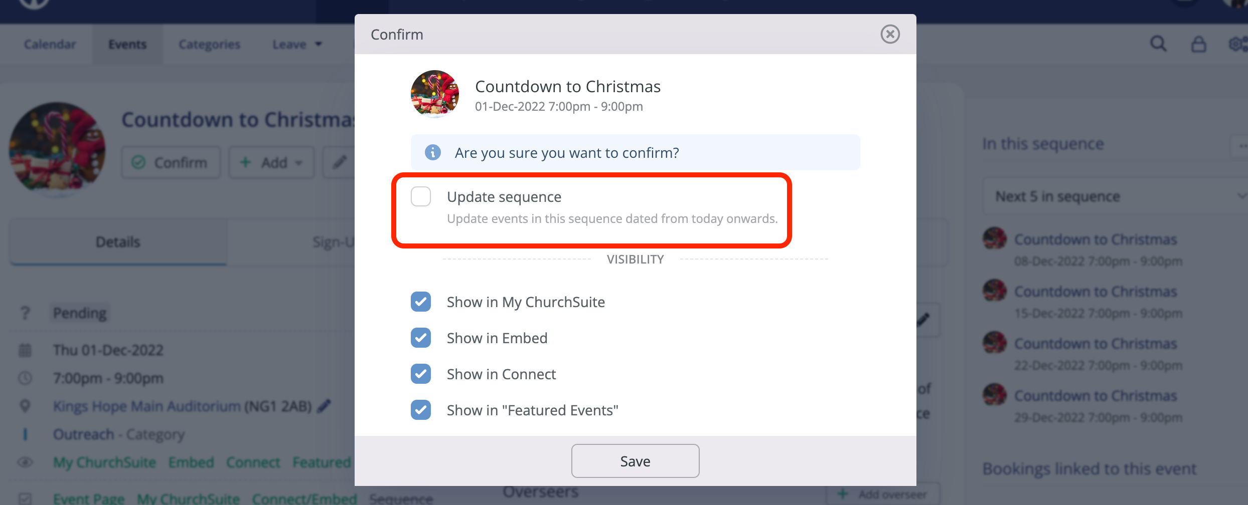Managing event visibility and status - ChurchSuite Support Articles