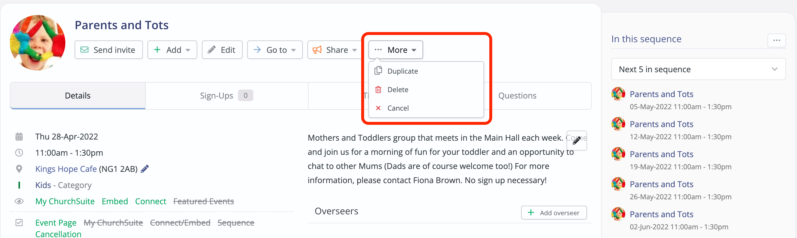 Managing event visibility and status - ChurchSuite Support Articles