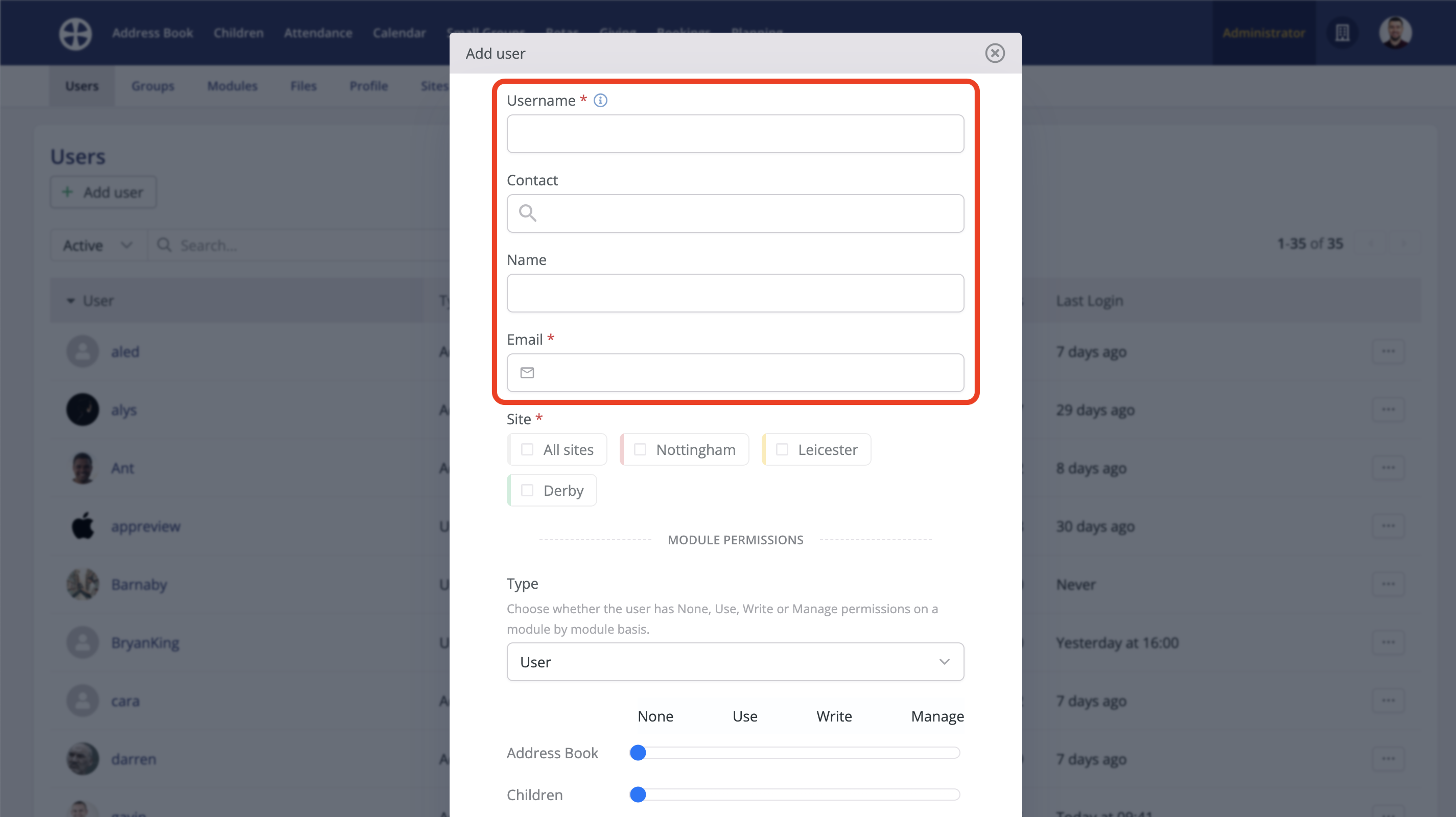 Adding and managing users - ChurchSuite Support Articles
