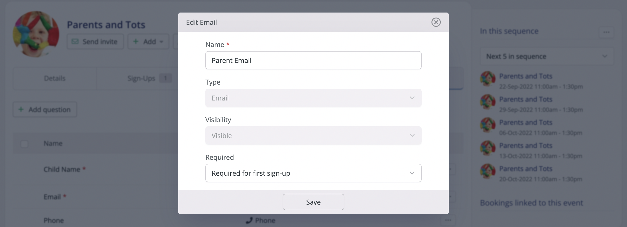 Adding questions to event sign-up - ChurchSuite Support Articles