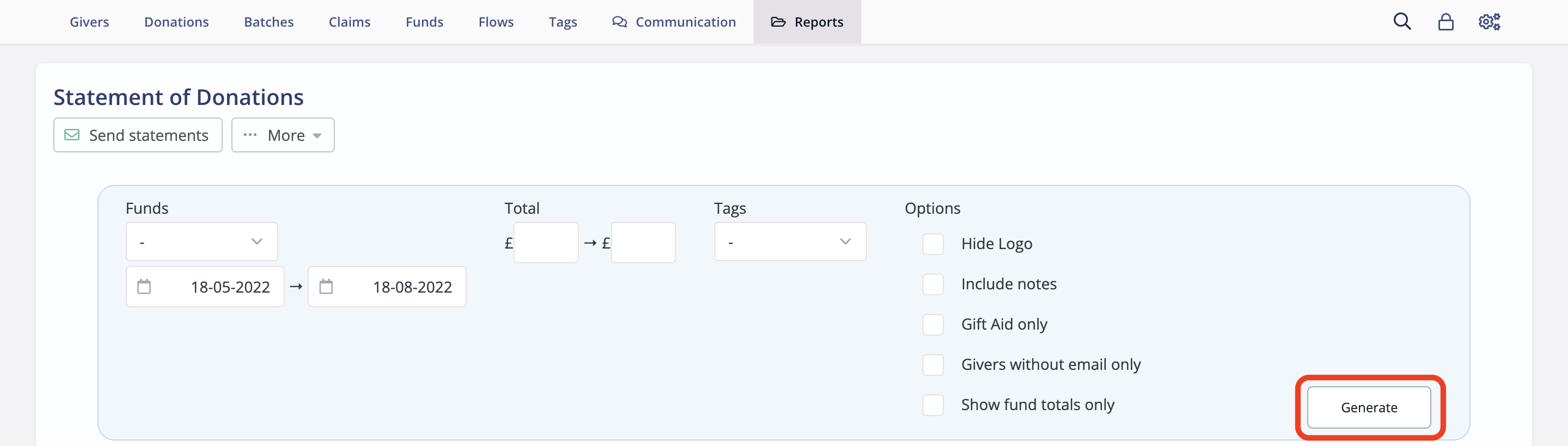 Producing giving statements for your givers - ChurchSuite Support Articles