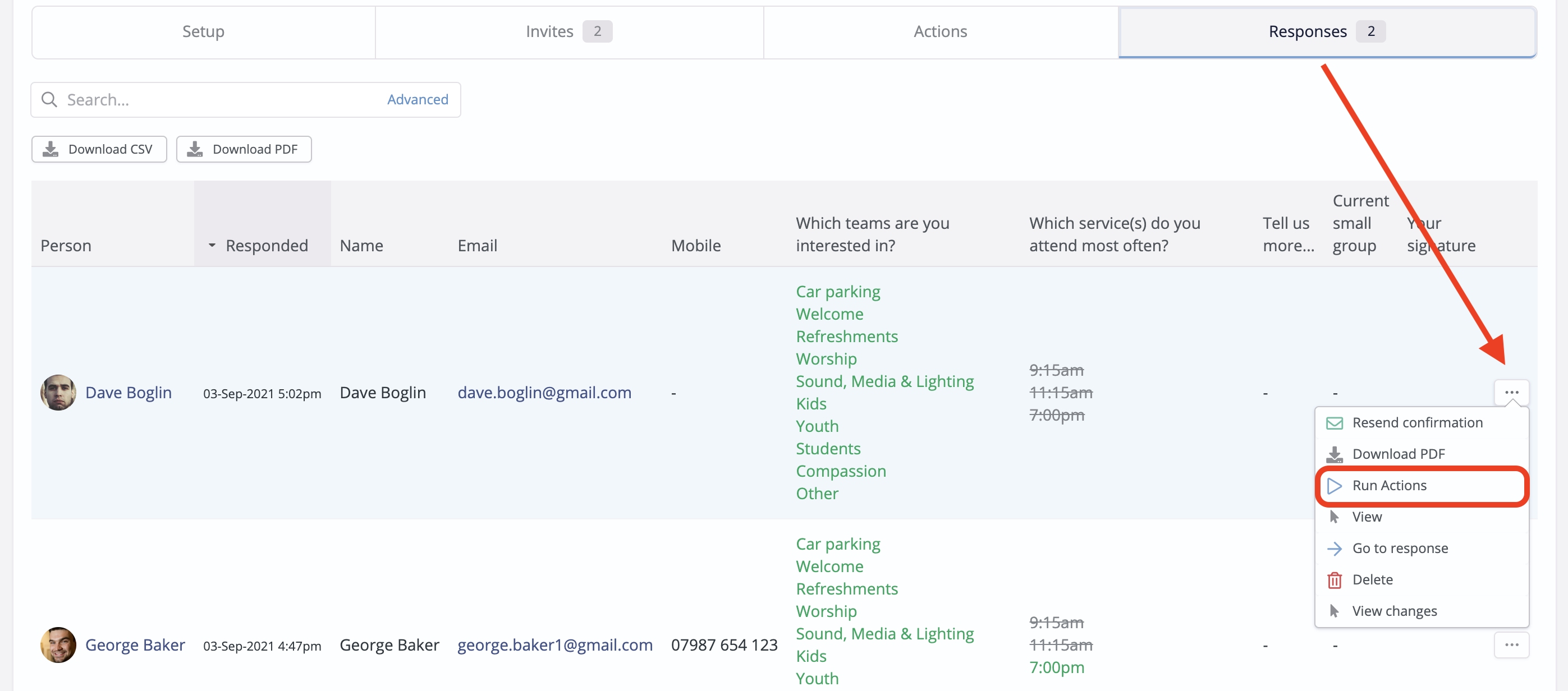 Form actions - ChurchSuite Support Articles