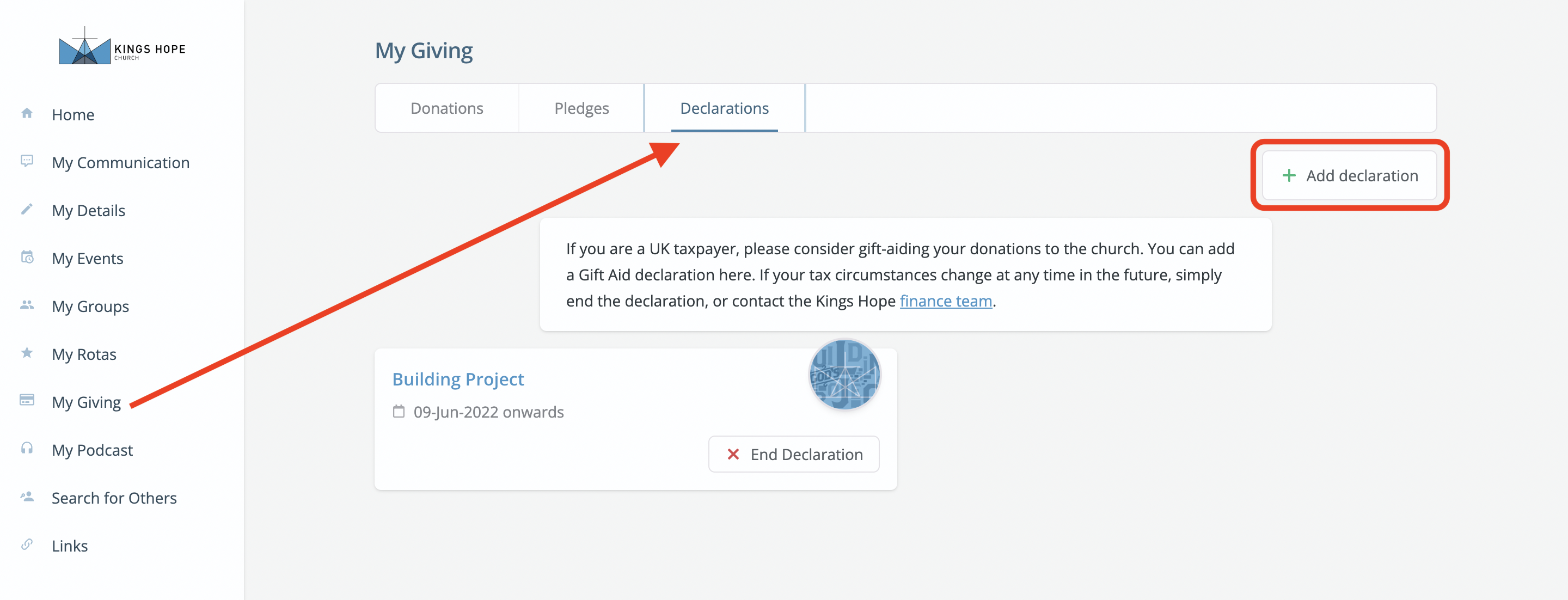 Managing your Gift Aid declarations (UK only) - ChurchSuite Support ...