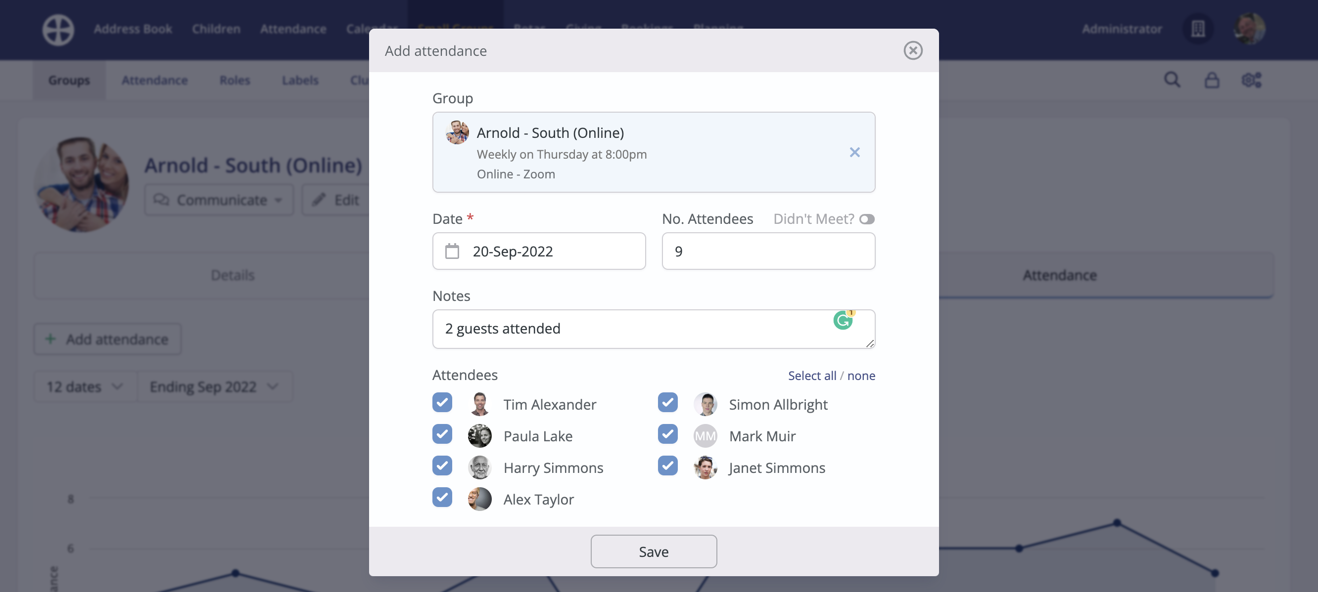 Small group attendance - ChurchSuite Support Articles