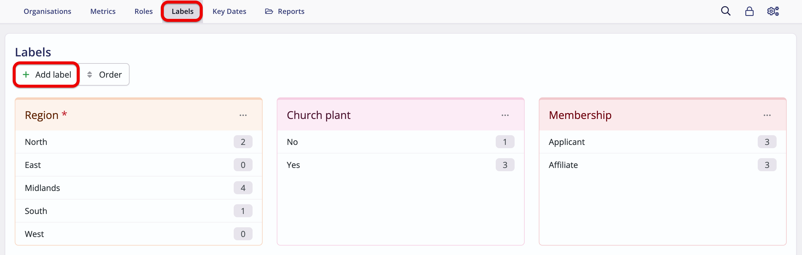 Categorising organisations using labels - ChurchSuite Support Articles