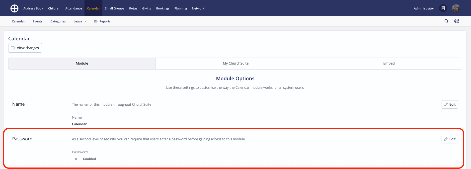 Setting a password for a module - ChurchSuite Support Articles