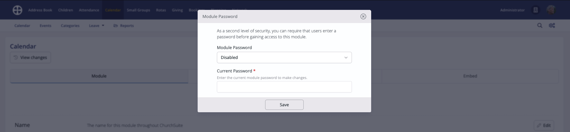 Setting a password for a module - ChurchSuite Support Articles