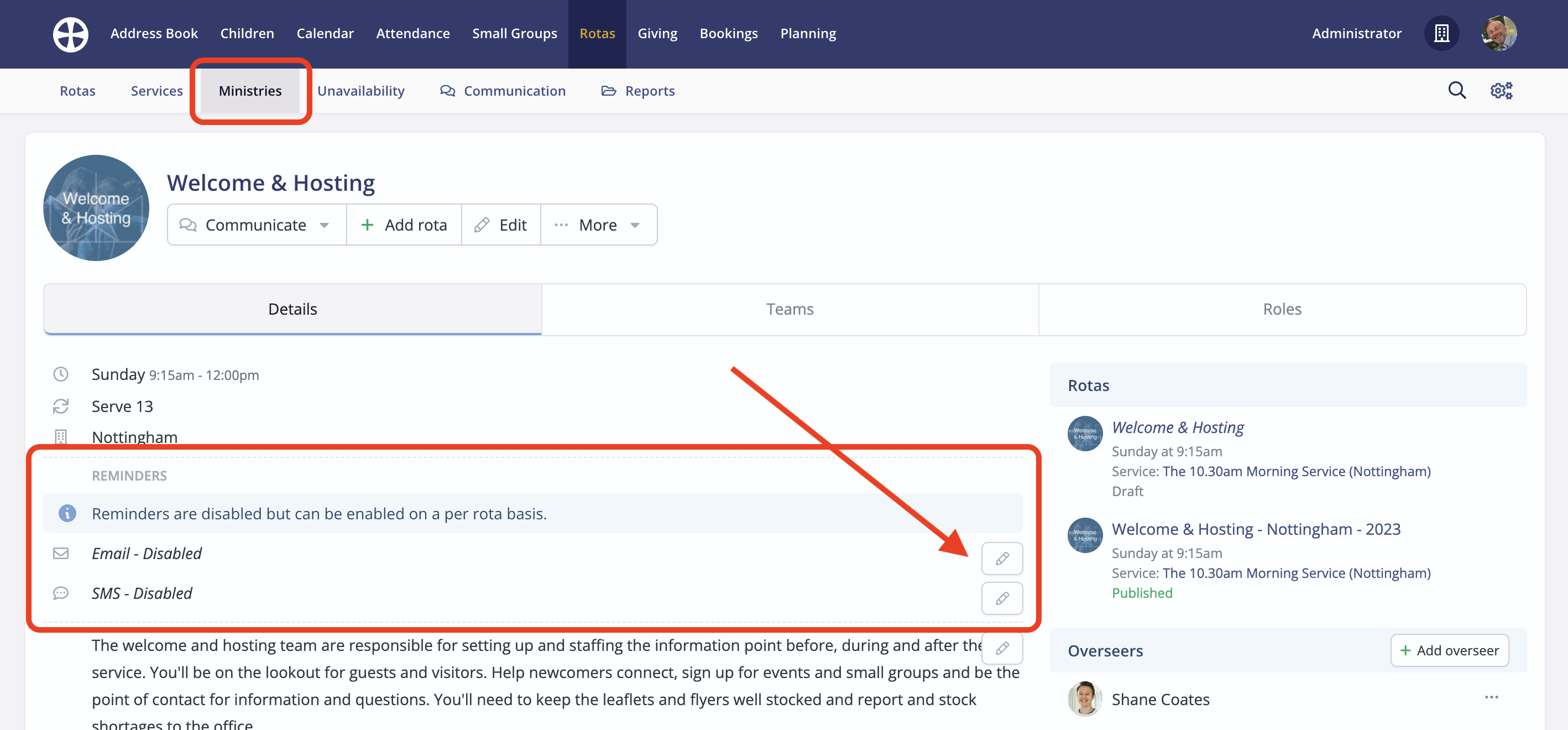 Sending rota reminders - ChurchSuite Support Articles