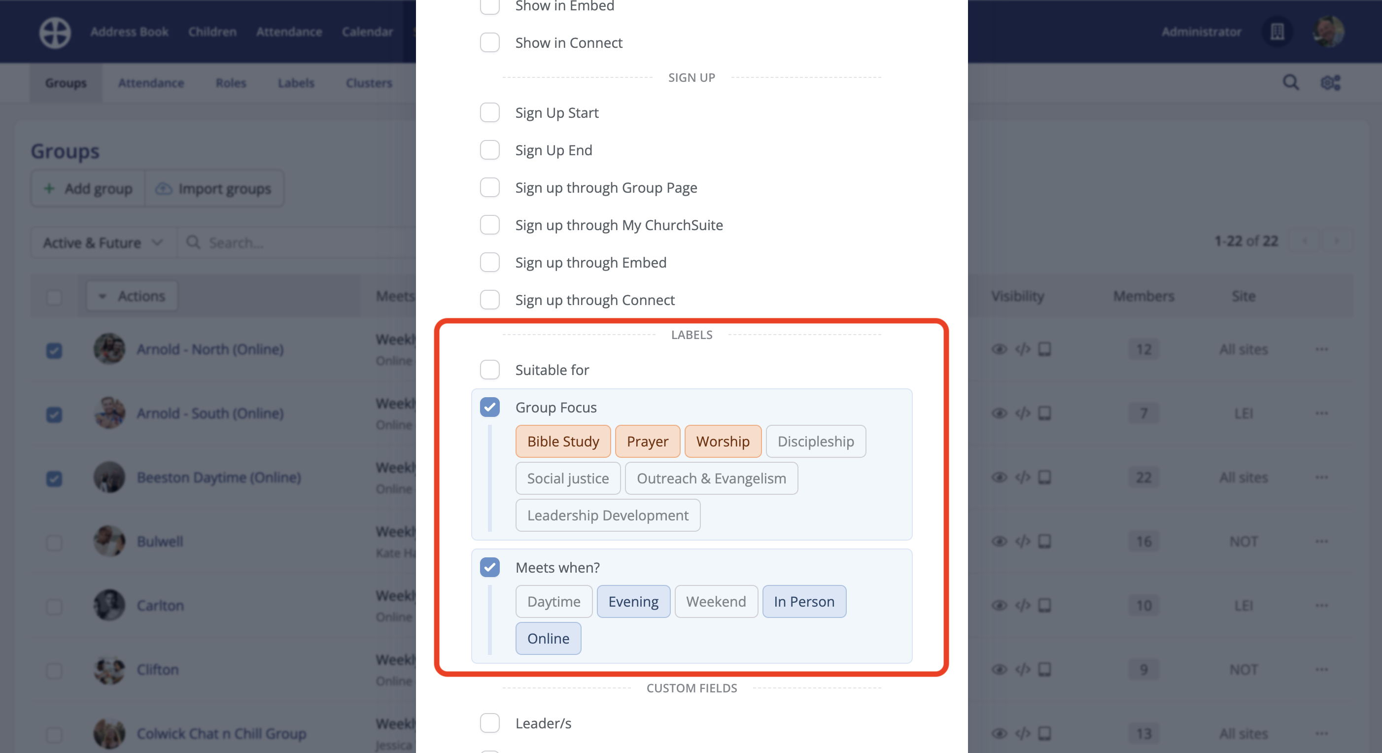 Categorising small groups using labels - ChurchSuite Support Articles