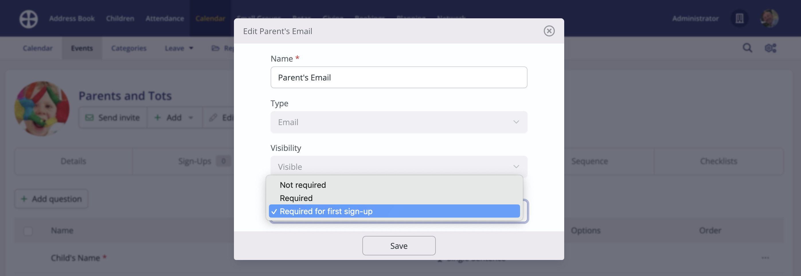 Adding questions to event sign-up - ChurchSuite Support Articles