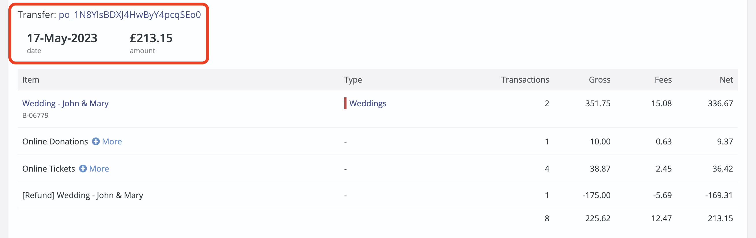 View Stripe transfers to reconcile payments received - ChurchSuite ...