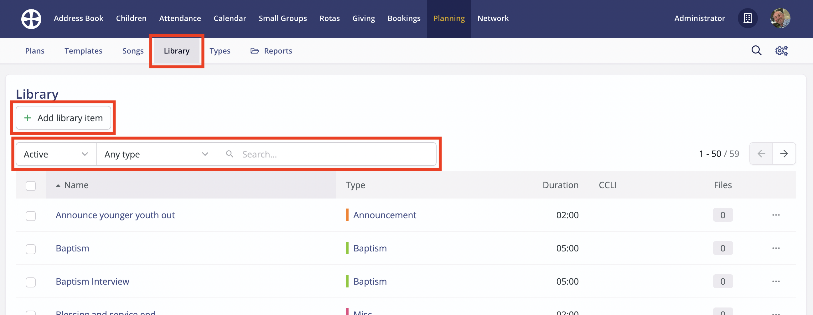 Managing library items - ChurchSuite Support Articles
