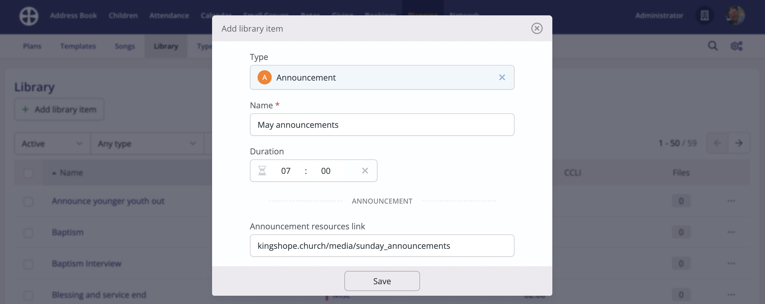Managing library items - ChurchSuite Support Articles