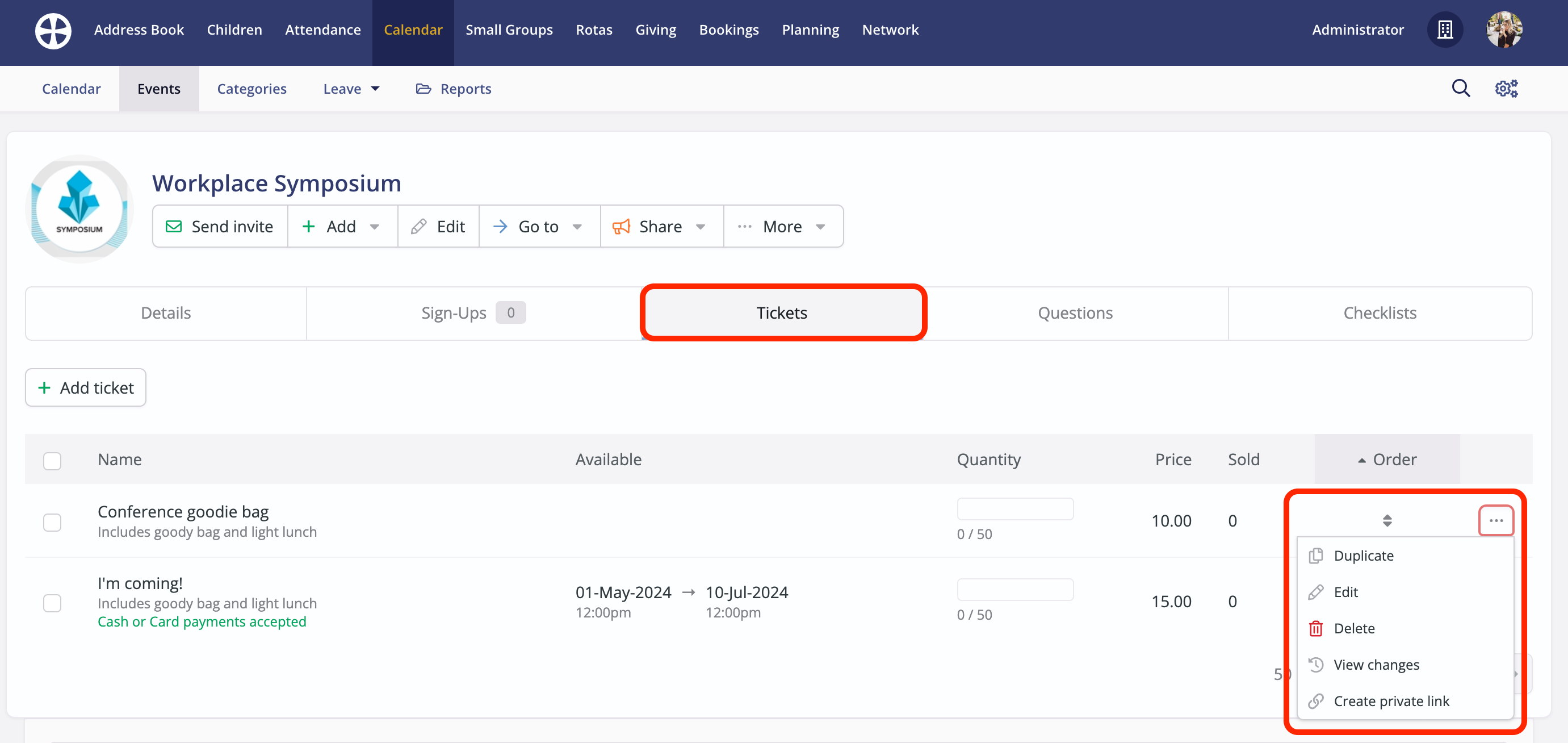 Adding tickets to an event - ChurchSuite Support Articles