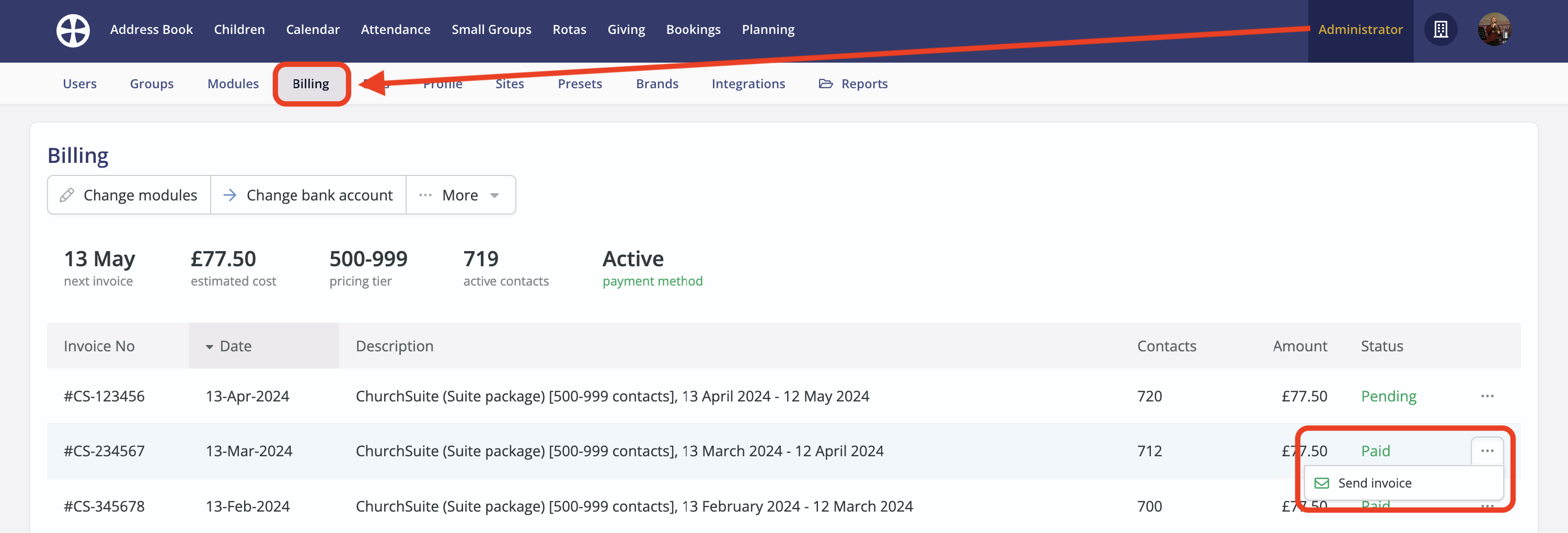 Getting copies of your ChurchSuite invoices - ChurchSuite Support Articles