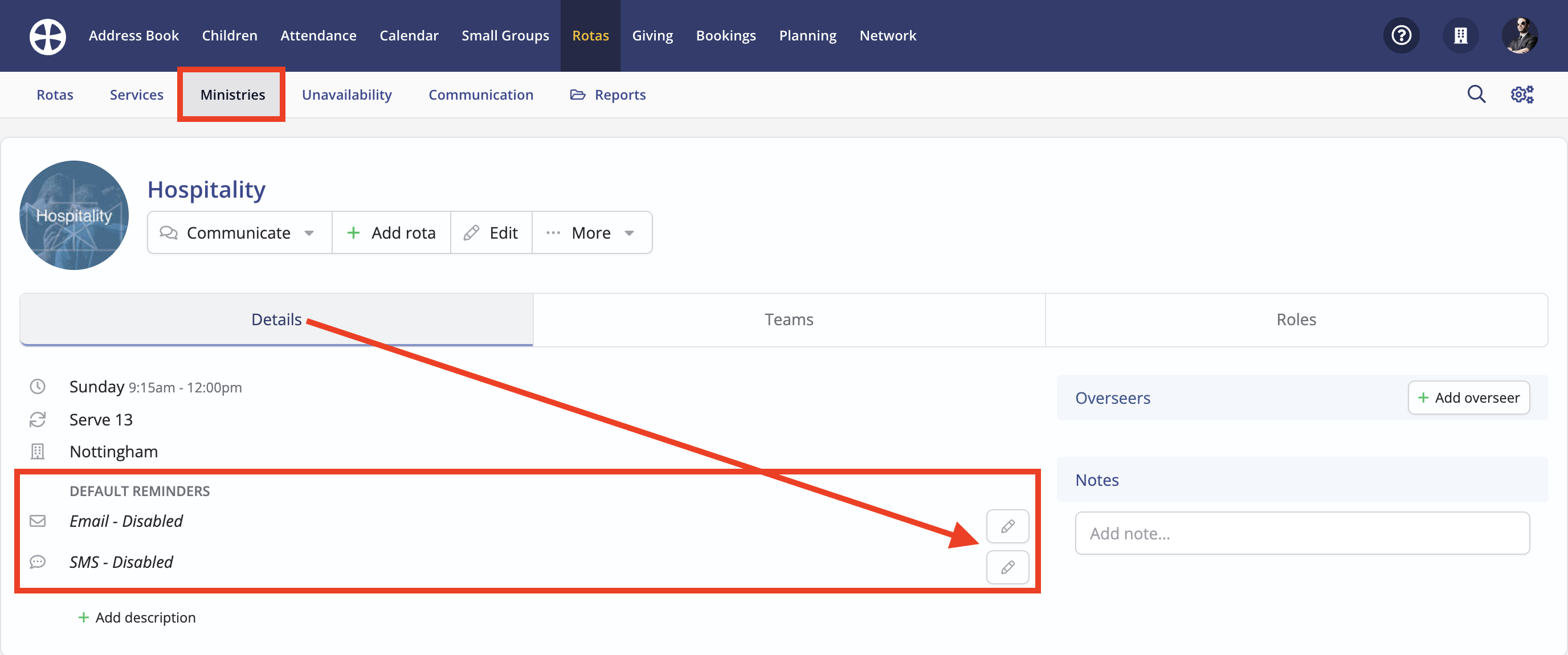 Sending rota reminders - ChurchSuite Support Articles