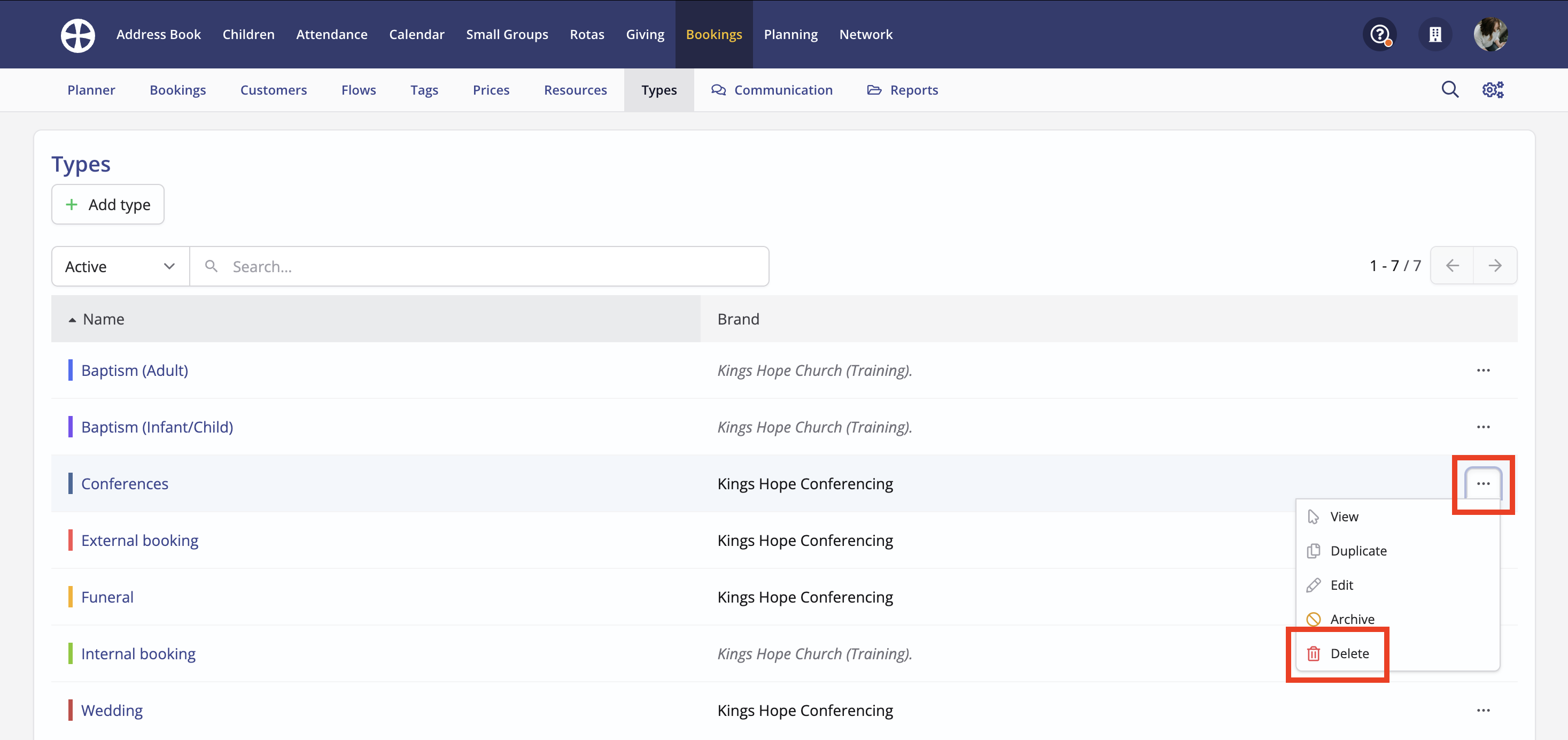 Managing booking types - ChurchSuite Support Articles
