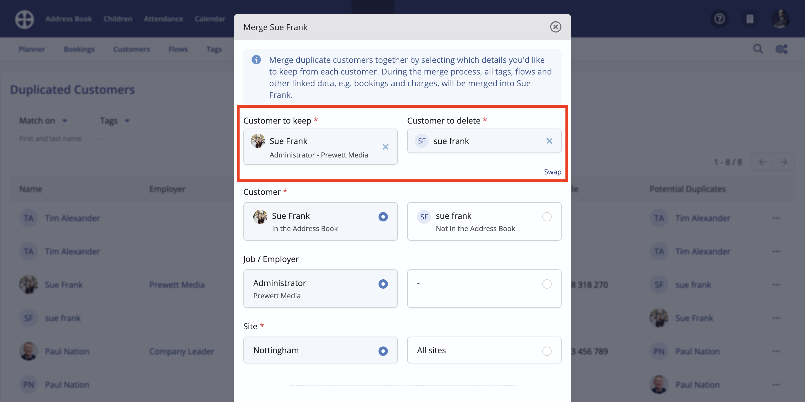 Merging duplicate customers - ChurchSuite Support Articles