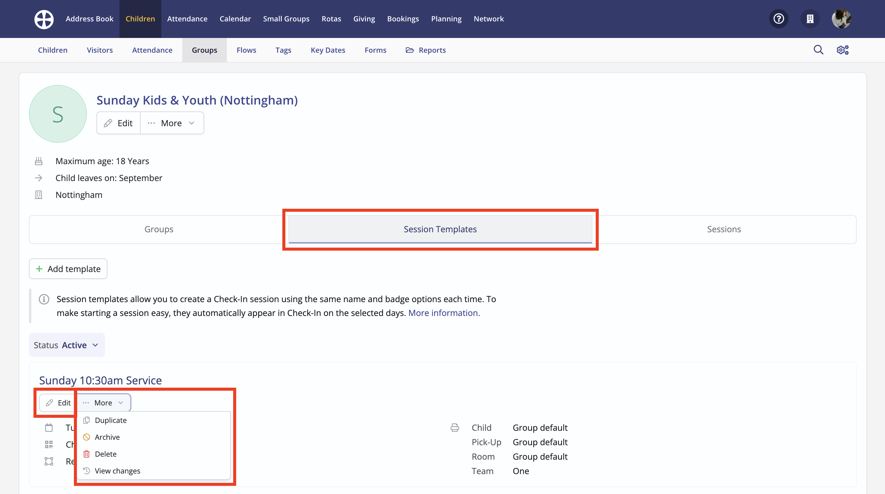 Check-In session templates - ChurchSuite Support Articles