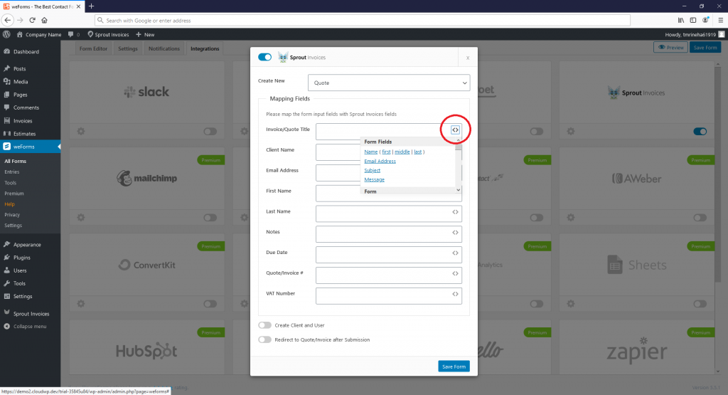 weForms Integration - Sprout Invoices Knowledge Base