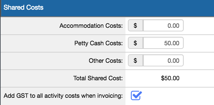 Activity costs - SupportAbility Knowledge Base