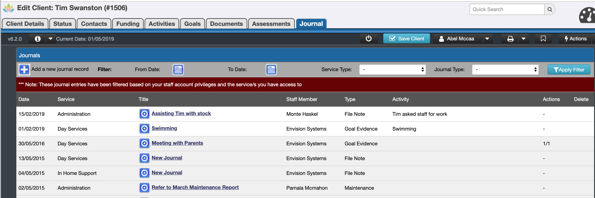 Client Journals - SupportAbility Knowledge Base