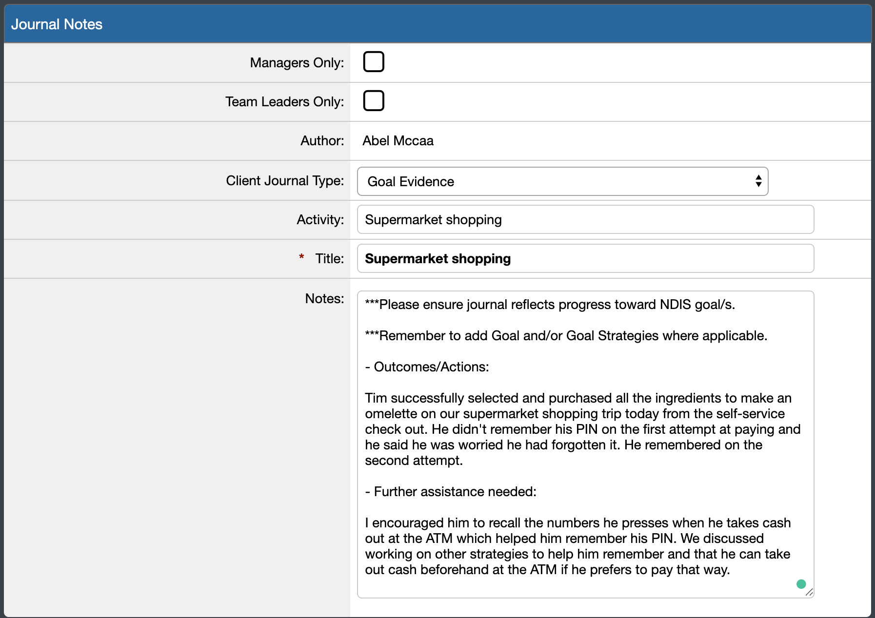 Client Journals - SupportAbility Knowledge Base